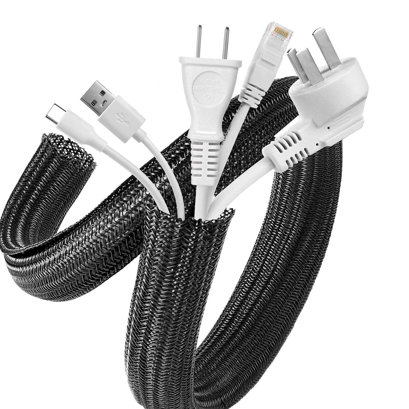 AGPTEK Cord Covers Cable Sleeves Cord Organizer, Multisize White/Black ...