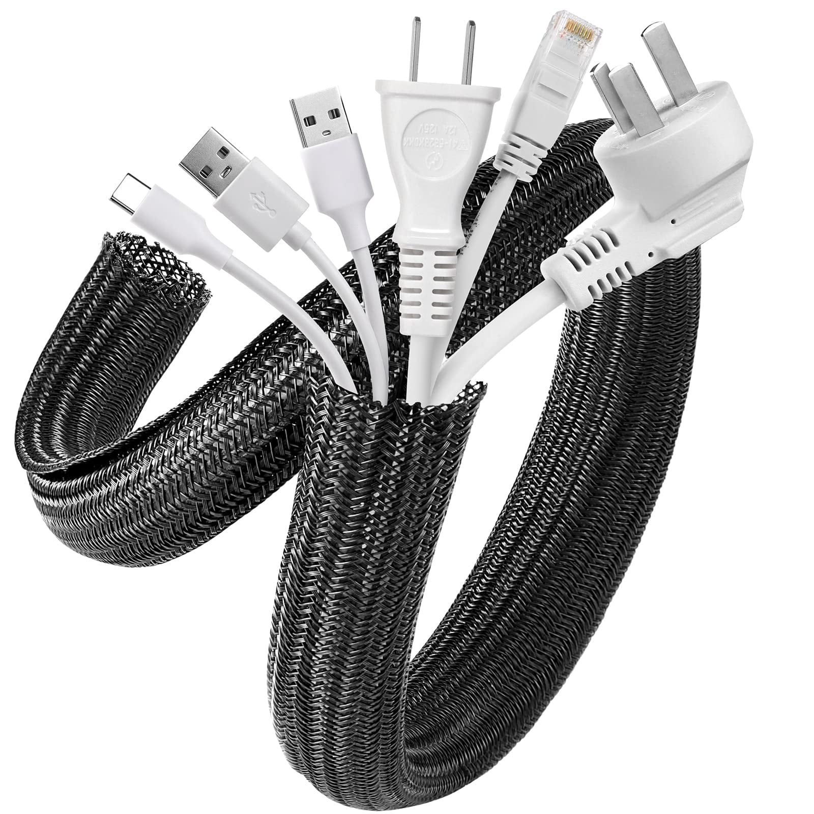 AGPTEK Cord Covers Cable Sleeves Cord Organizer, Multisize White/Black ...