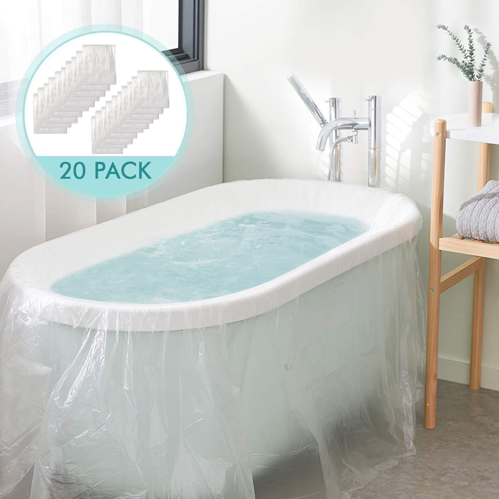 AGPTEK Disposable Plastic Bathtub Liner, Large Bath Cover 20 Packs 102 ...