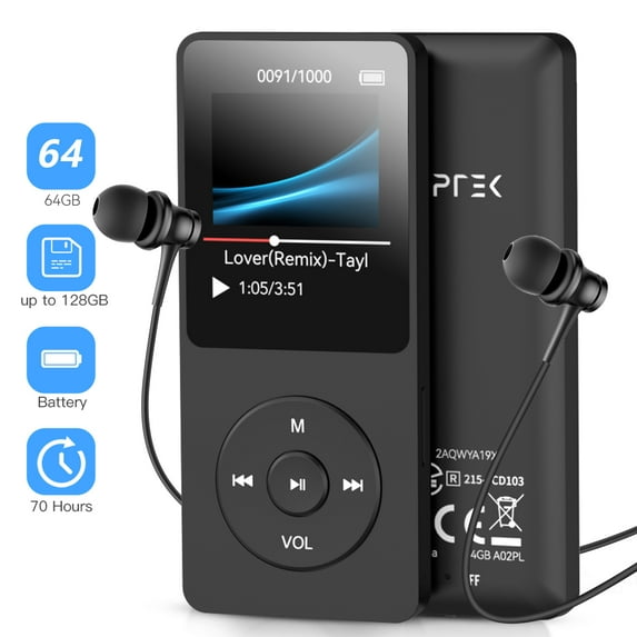 AGPTEK MP3 Player, 70 Hours Playback Lossless Sound Music Player ...