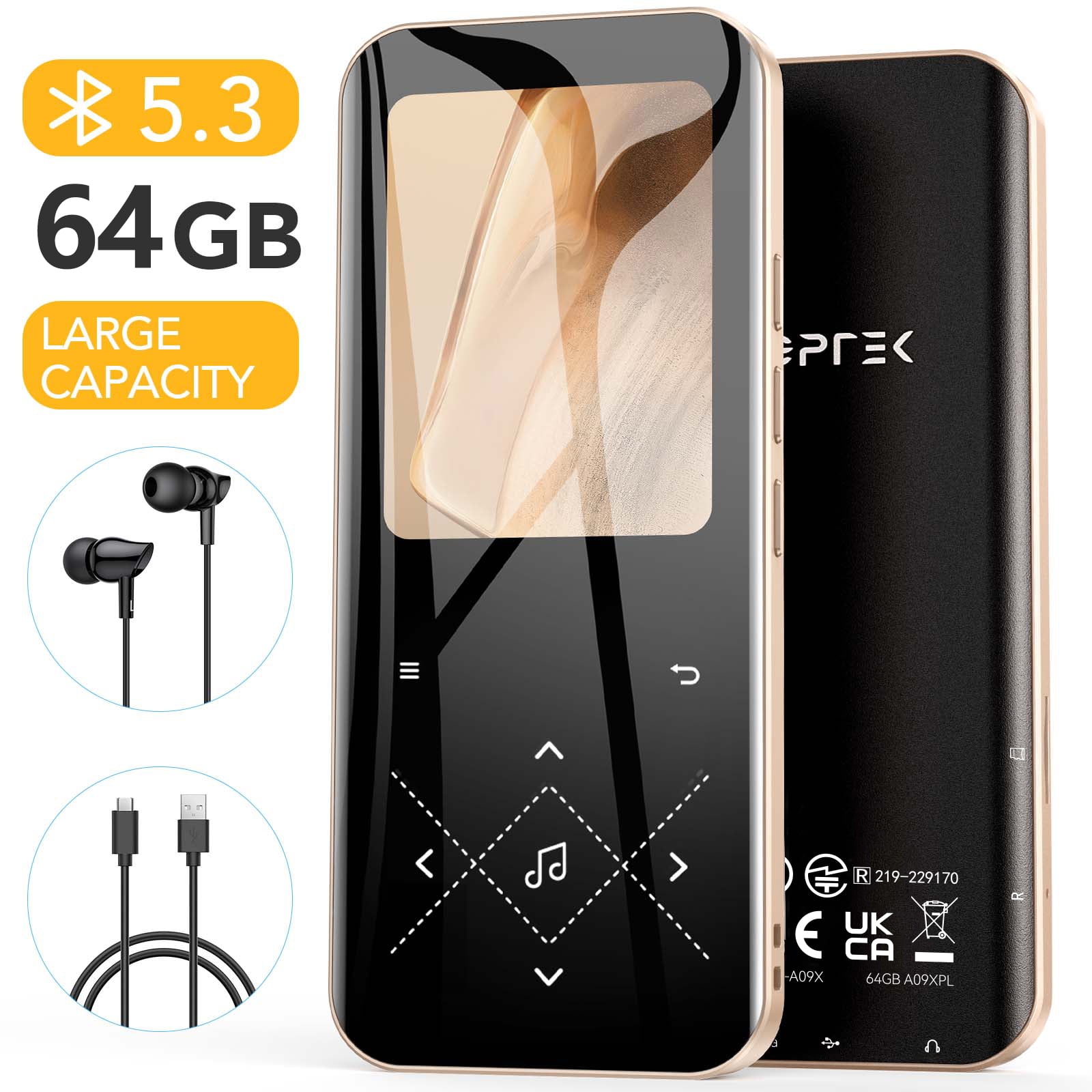 AGPTEK 64GB Wireless MP3 Player, Bluetooth 5.3, 2.4 inch Screen, FM ...