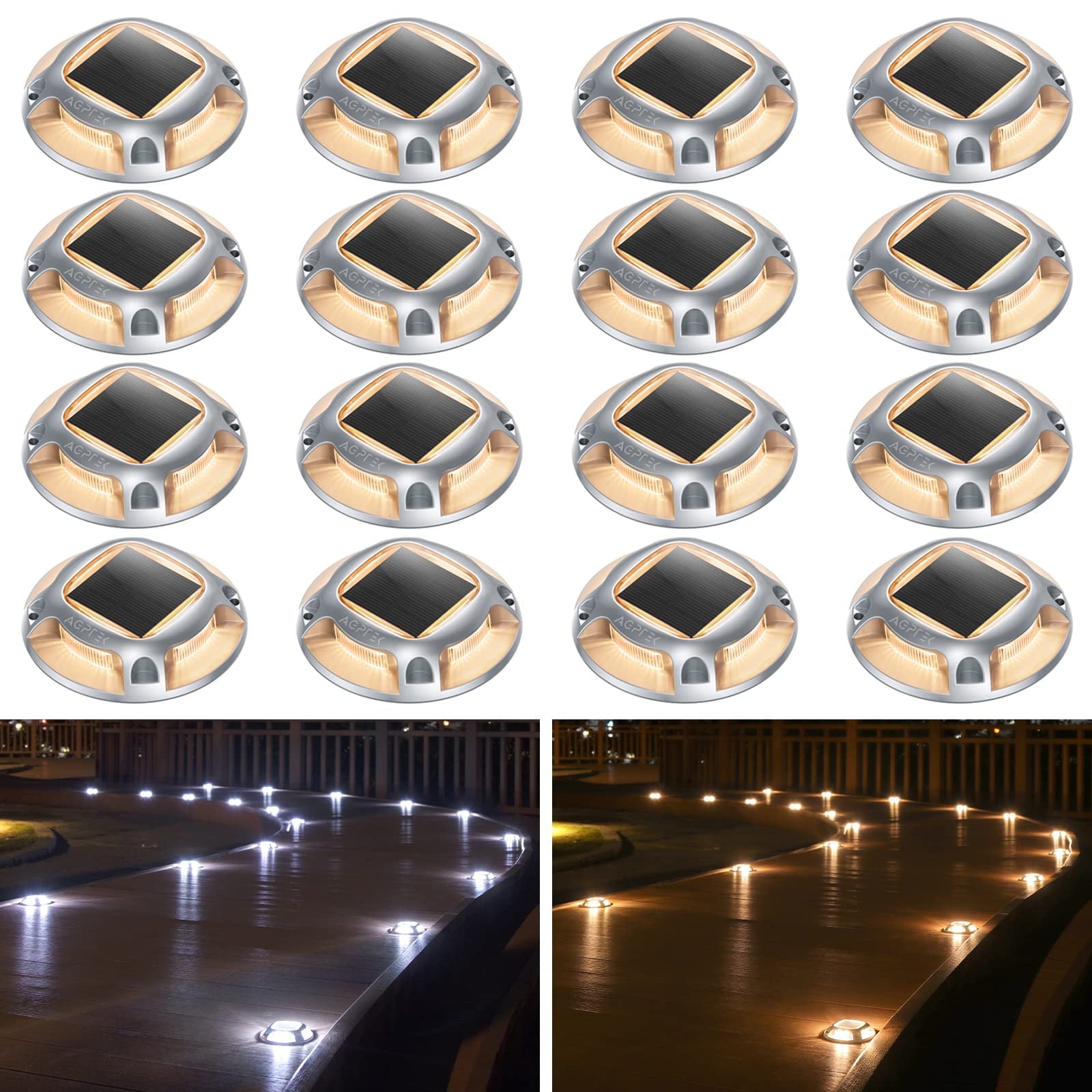 AGPTEK Solar Deck Lights, 2 Color Modes(Warm White & Cool White) Dock Lights Waterproof Driveway ...