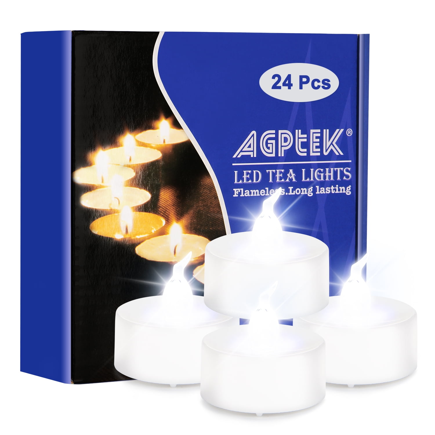 AGPTEK Tea Lights with Flicker 24 pcs Flickering LED Candles Battery ...