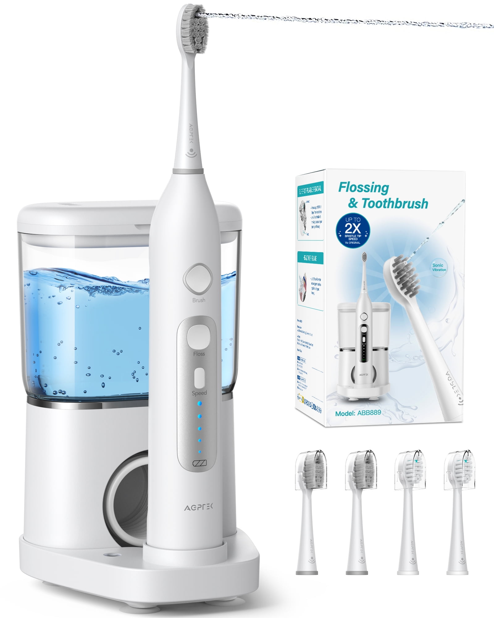 AGPTEK Water Flosser and Electric Toothbrush Combo, 2 in 1 Cordless ...