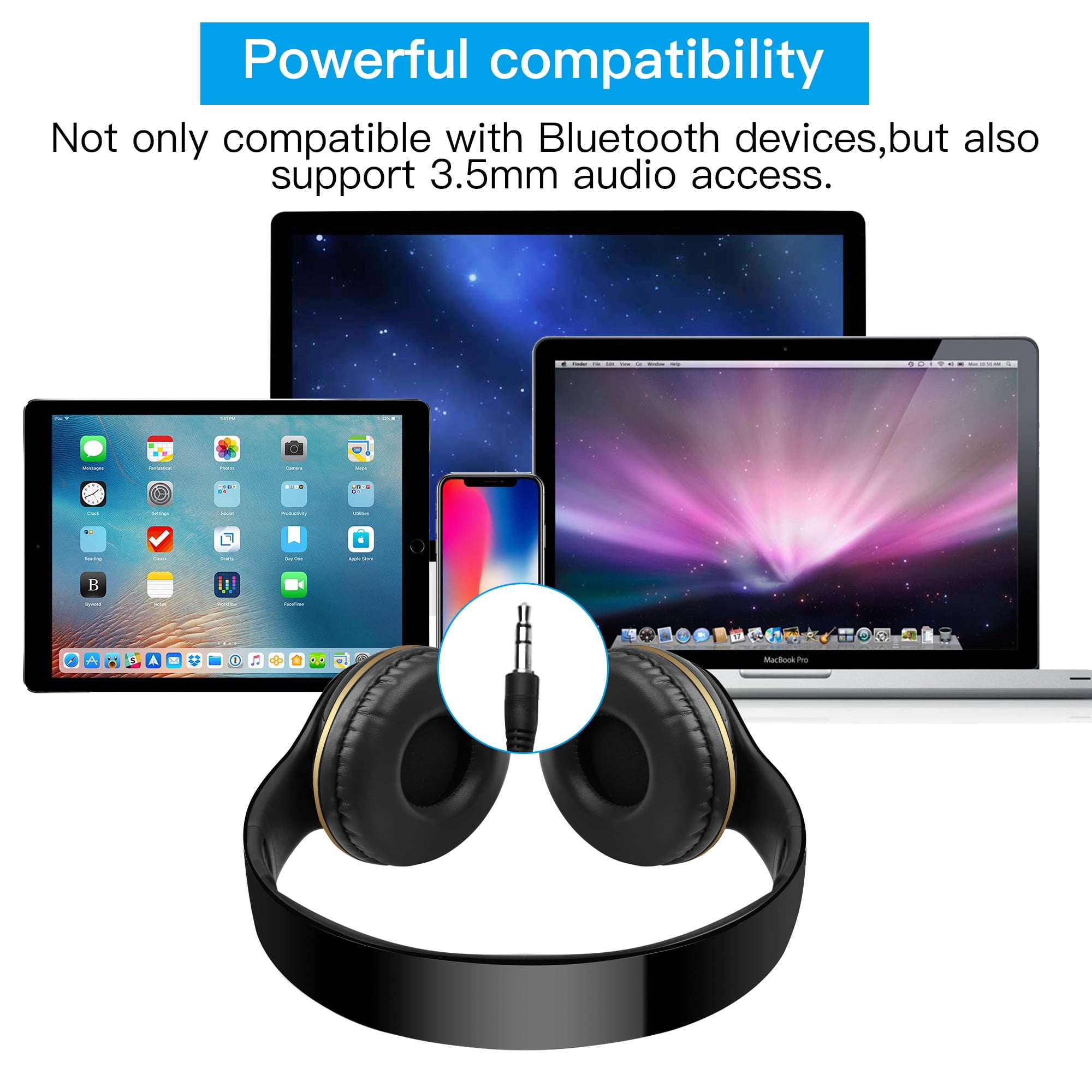 AGPTEK Wireless Bluetooth Headphones Stereo Heavy Bass Earphones Over ...