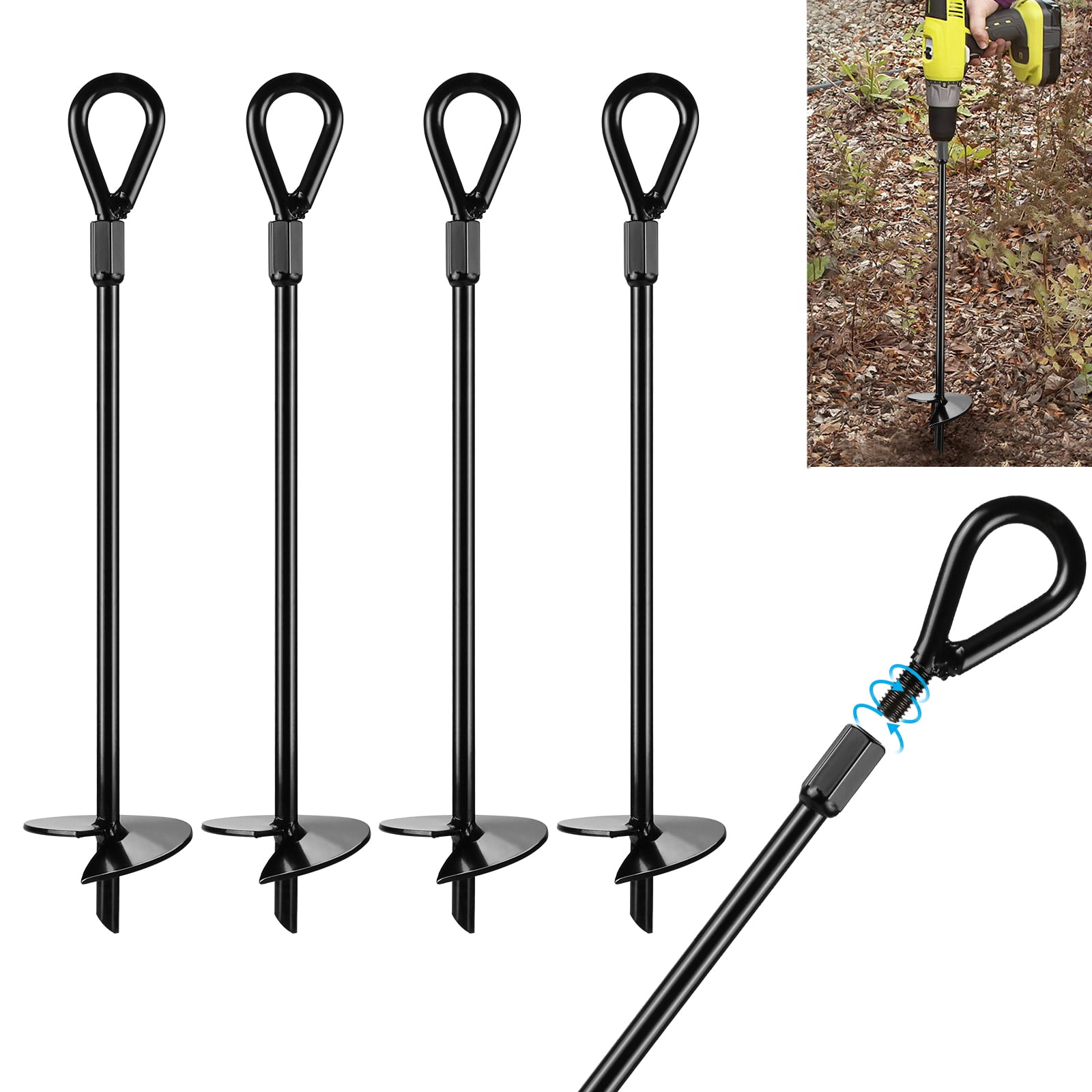 AGPtEK 4 Packs Ground Anchor Kit with 15 Inches Long and 0.5 Inches ...