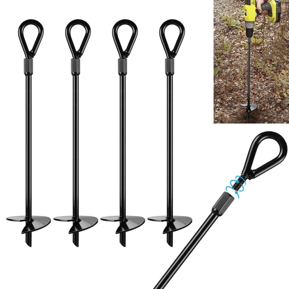 AGPtEK 4 Packs Ground Anchor Kit with 15 Inches Long and 0.5 Inches ...