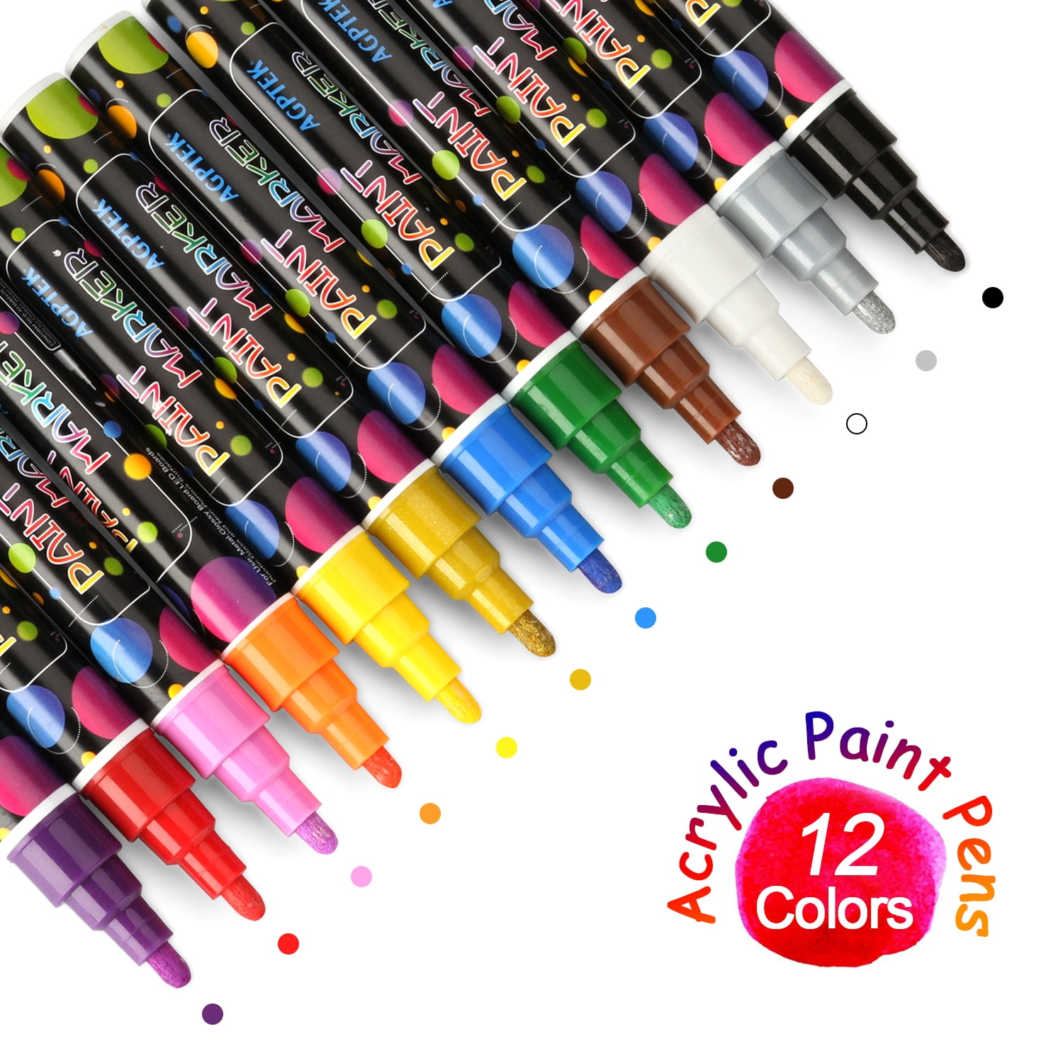 AGPtEK Acrylic-Based Paint Makers Set of 12, Water-Based, Fast-Drying ...