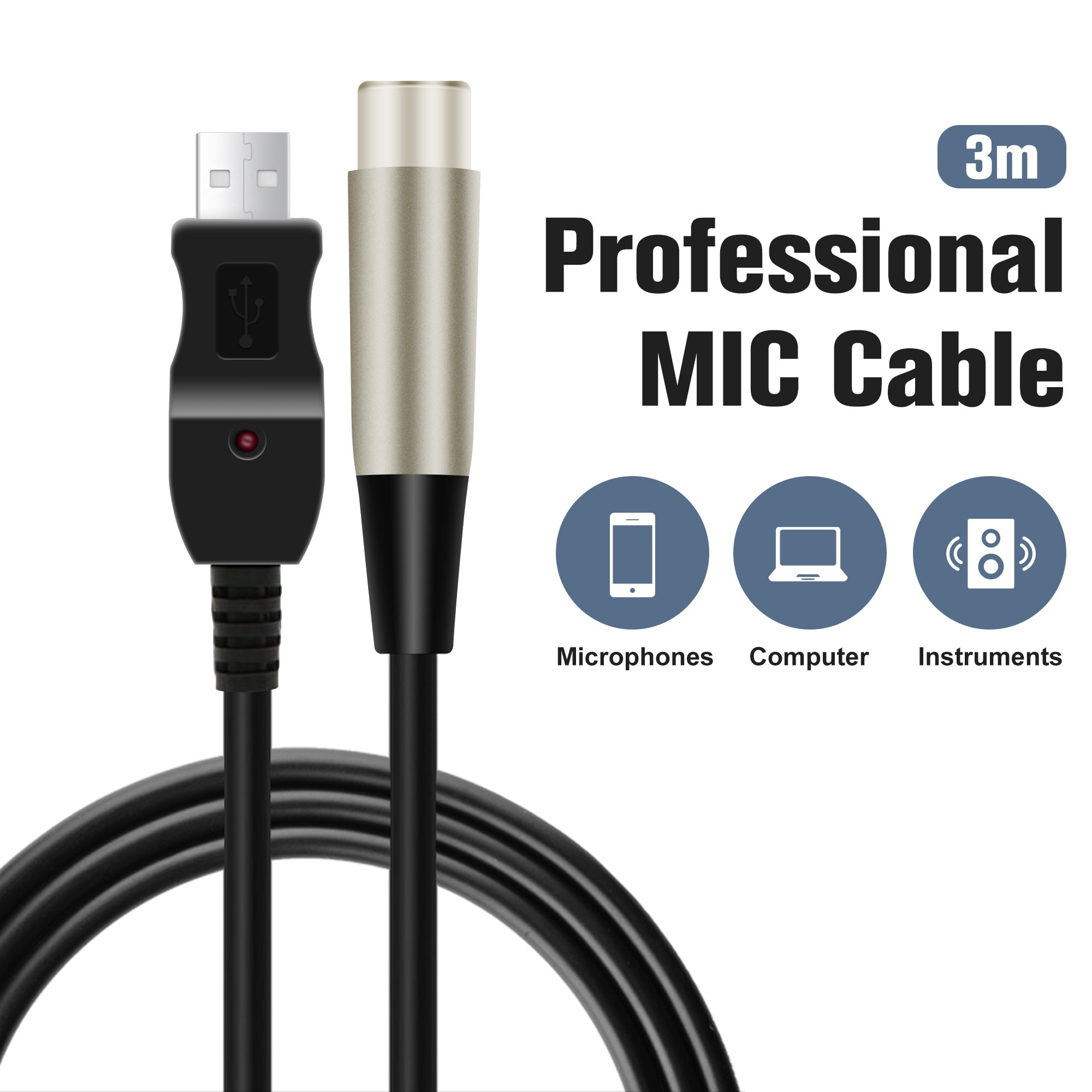 AGPtek 3M Microphone USB MIC Link Cable USB Male to XLR Female ...