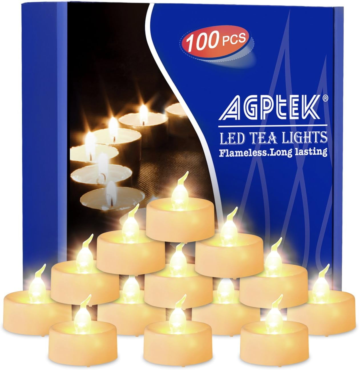 AGPtek Lot 100 Tealight Battery Operated LED Warm White Tea Light ...