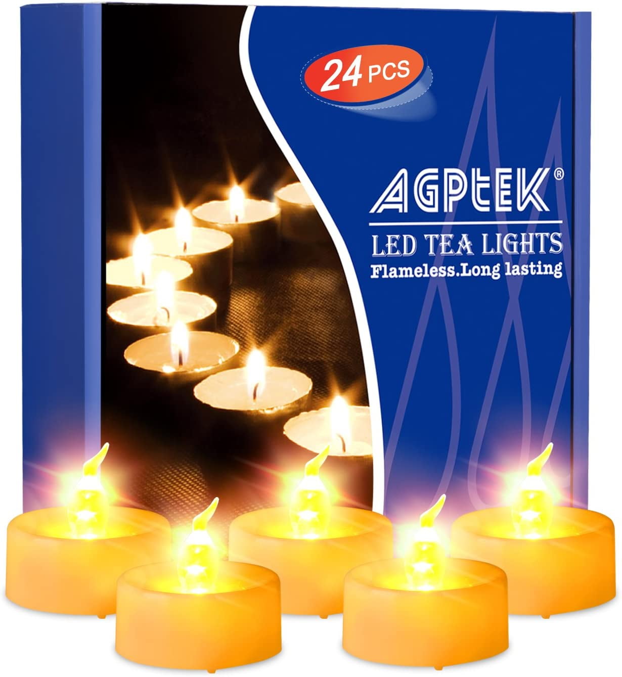 AGPtek 24 Pack Flameless Flicker LED Tea Lights with Timer, Amber ...