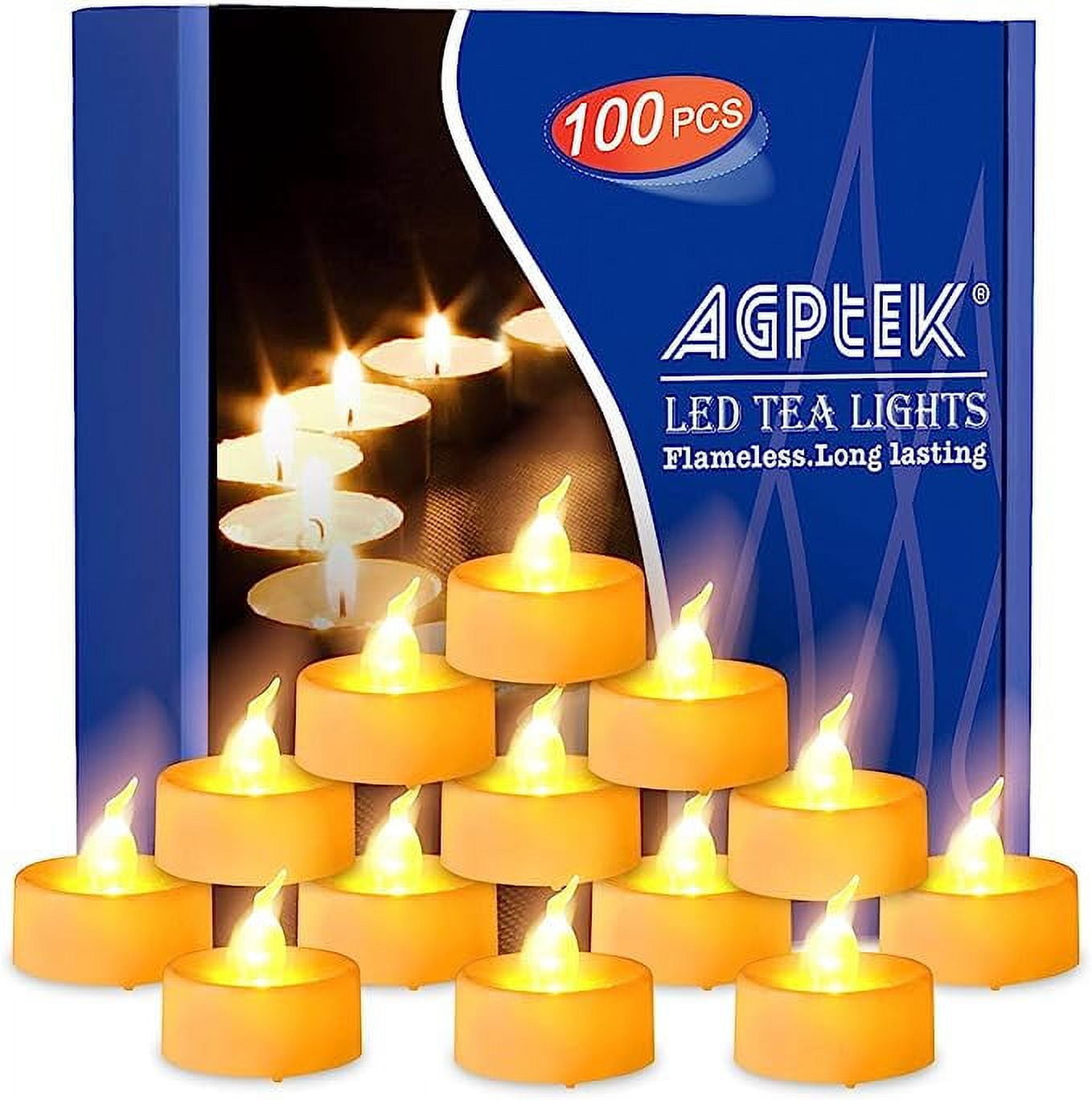 AGPtek Lot of 100 Battery Operated Amber Yellow Tea Light LED Candles ...