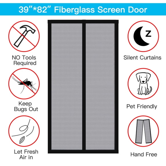 AGPtek Hands-Free Magnetic Screen Door, Patio Velcro Closure, Pet ...