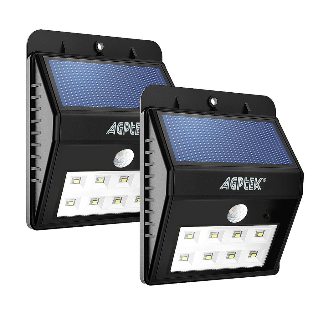AGPtek Solar Lights,2-PACK 8 LED Bright Solar Powered Security Lights ...