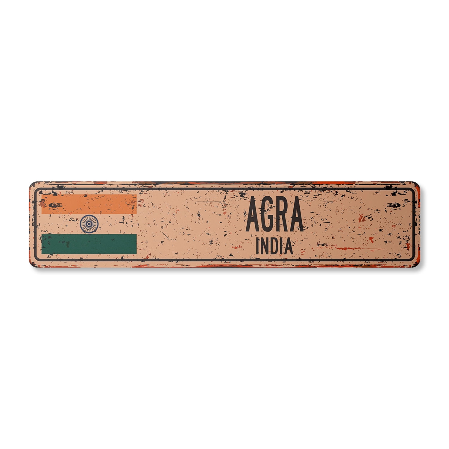 AGRA INDIA Vintage Plastic Street Sign Indian flag city country road ...