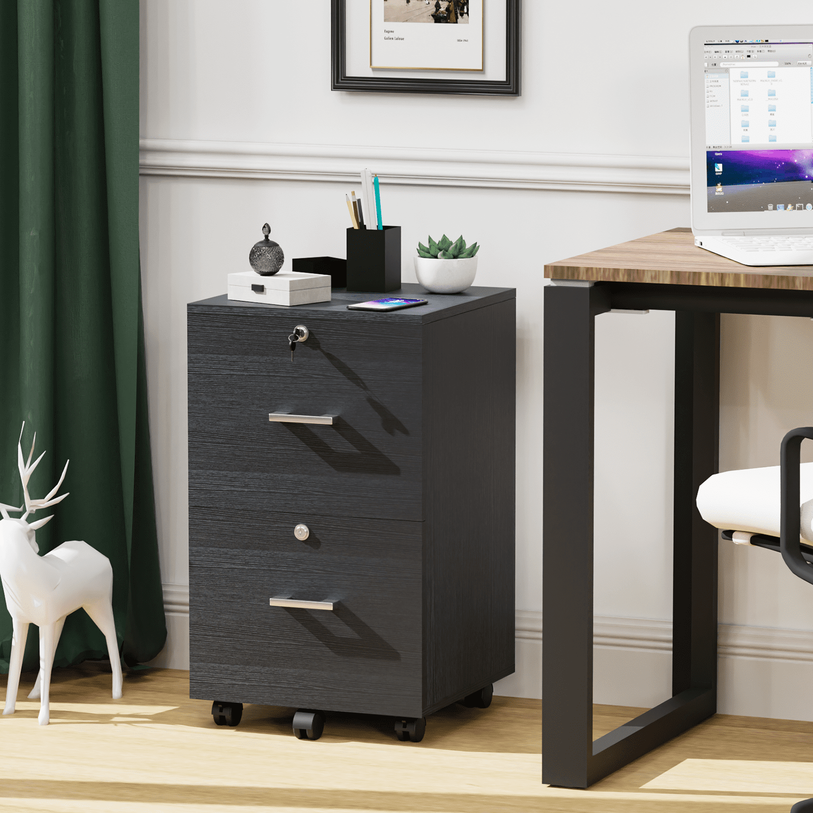 AGRTY 2-Drawer Vertical File Cabinet with Lockable Wheels, Mobile ...