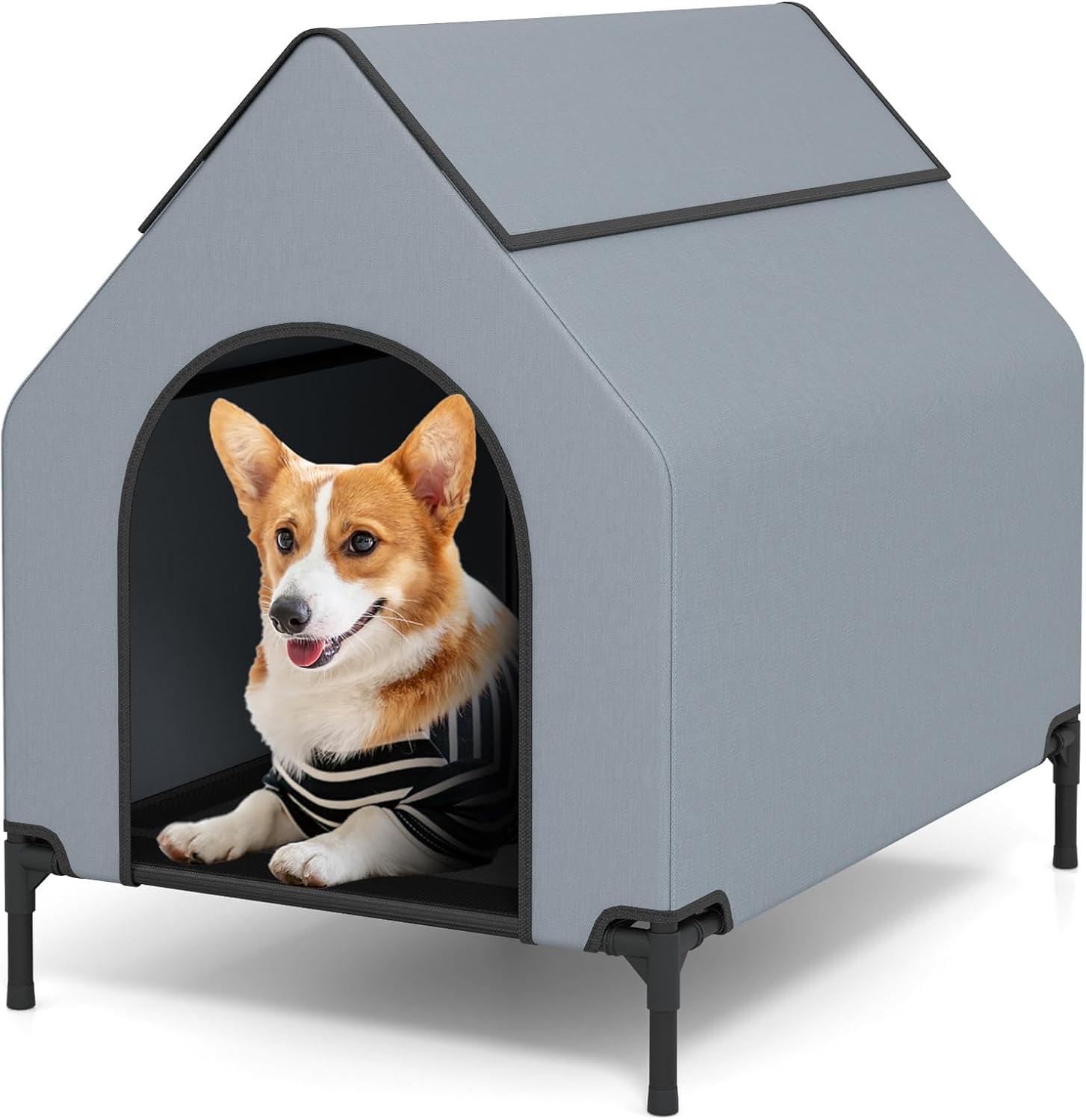 AGRTY 2-in-1 Convertible Dog House, Elevated Dog Bed with Waterproof 600D Oxford Cloth & Metal ...