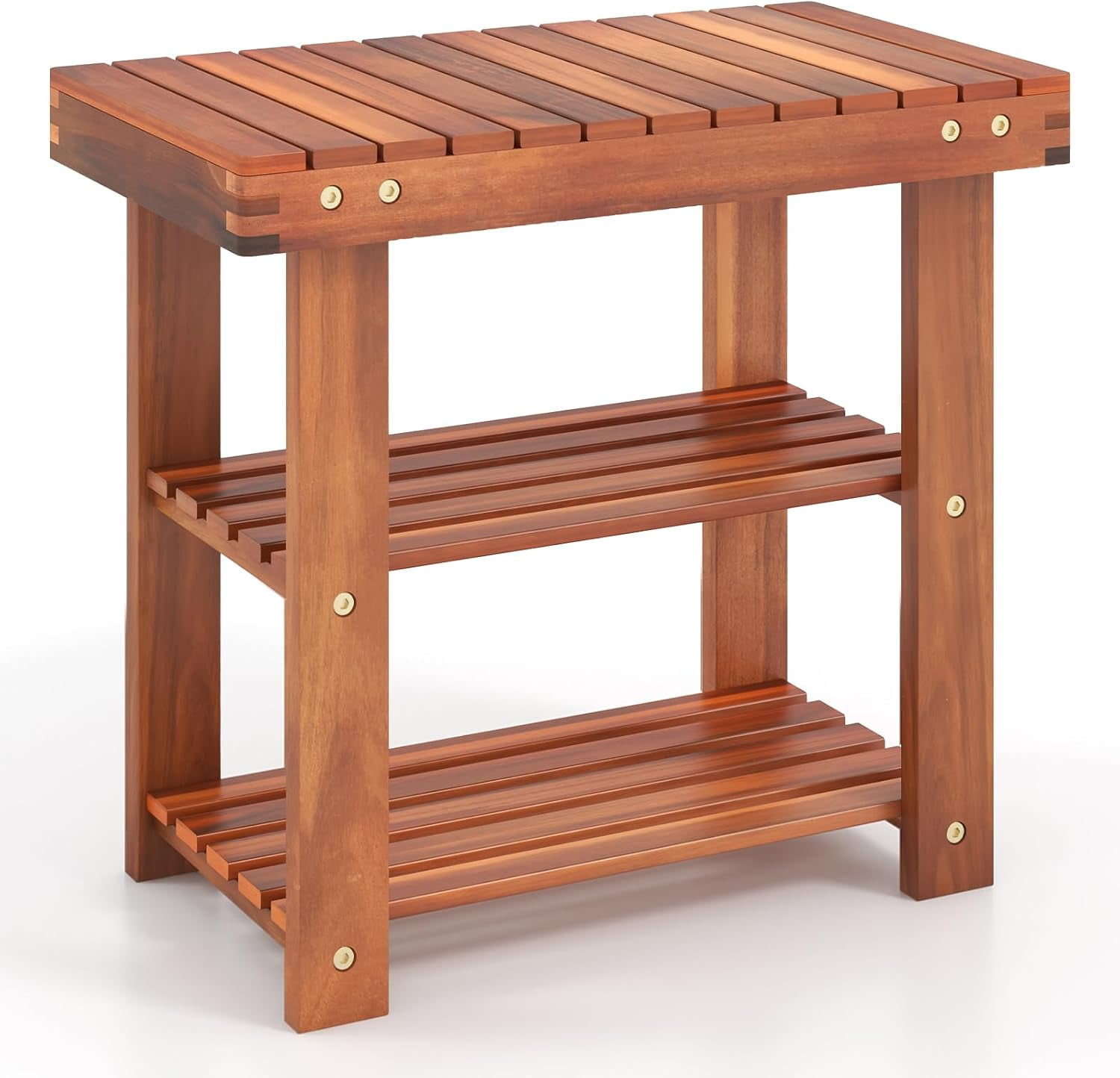 AGRTY 2-in-1 Storage Bench & Shoe Rack, 3-Tier, Walnut Finish, Acacia ...