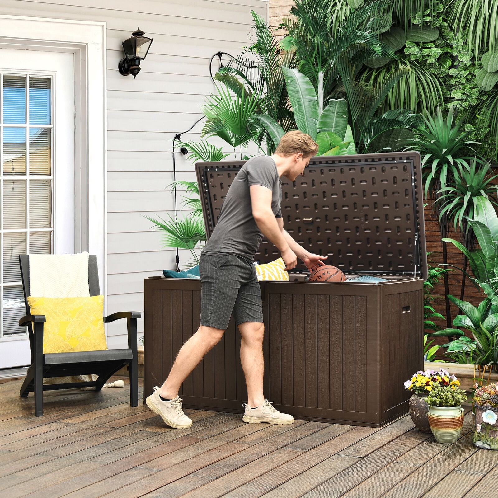 AGRTY 230-Gallon XXL Plastic Deck Storage Box, Outdoor Patio Garden ...