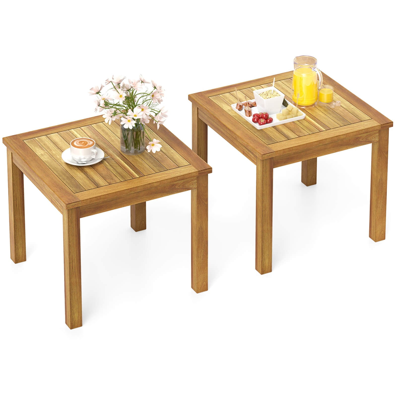 AGRTY 2PCS Outdoor Solid Teak Wood Square Coffee End Tables Weather ...