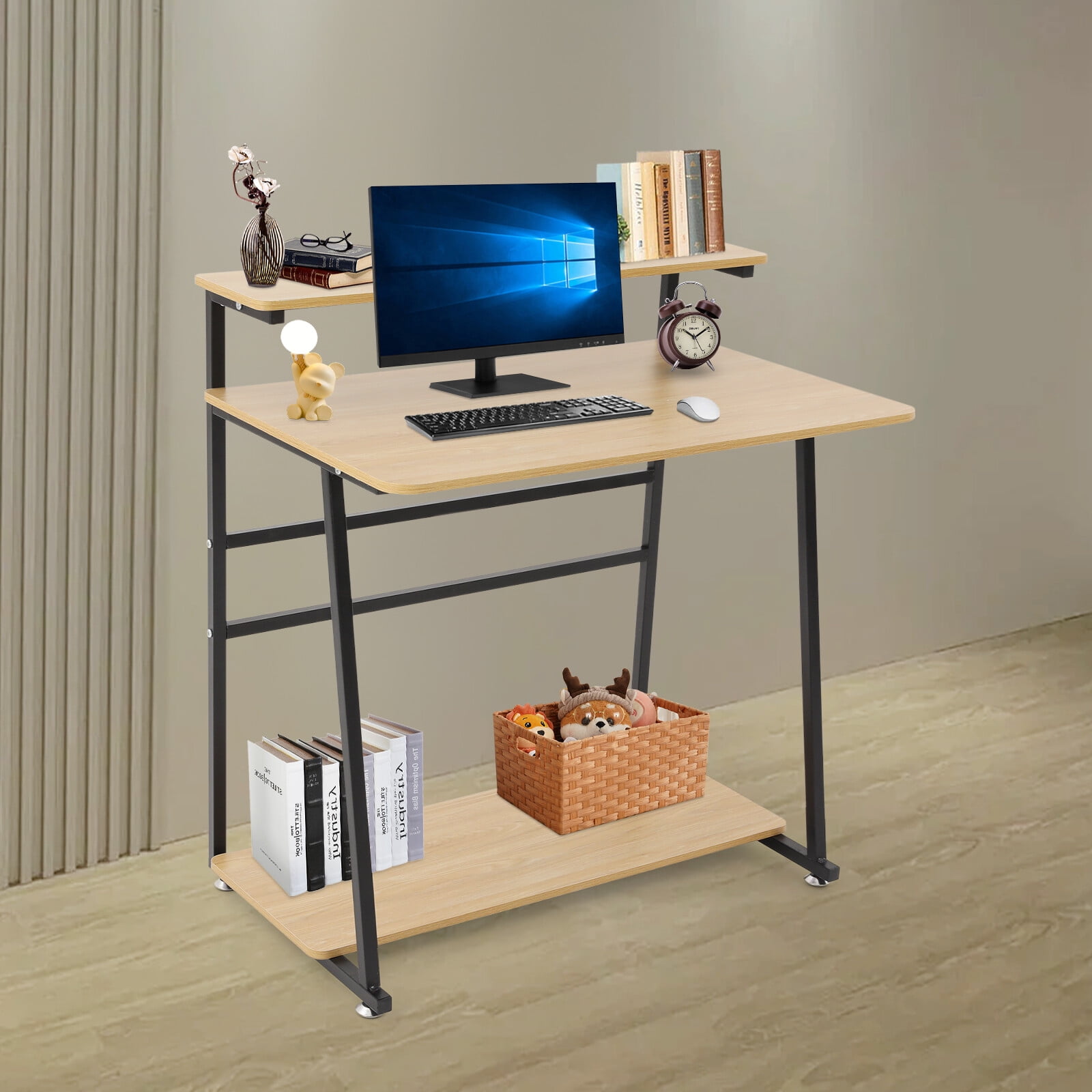 AGRTY 3-Tier Rolling Computer Desk - Mobile Office Workstation with ...