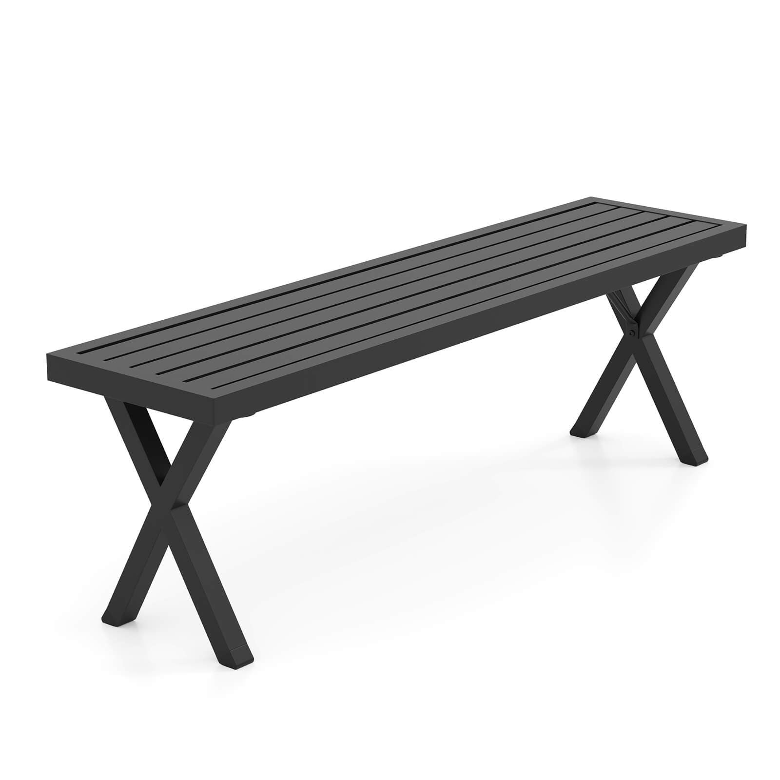 AGRTY 54" Outdoor Backless Metal Bench with Slatted Seat & X-Leg Design ...