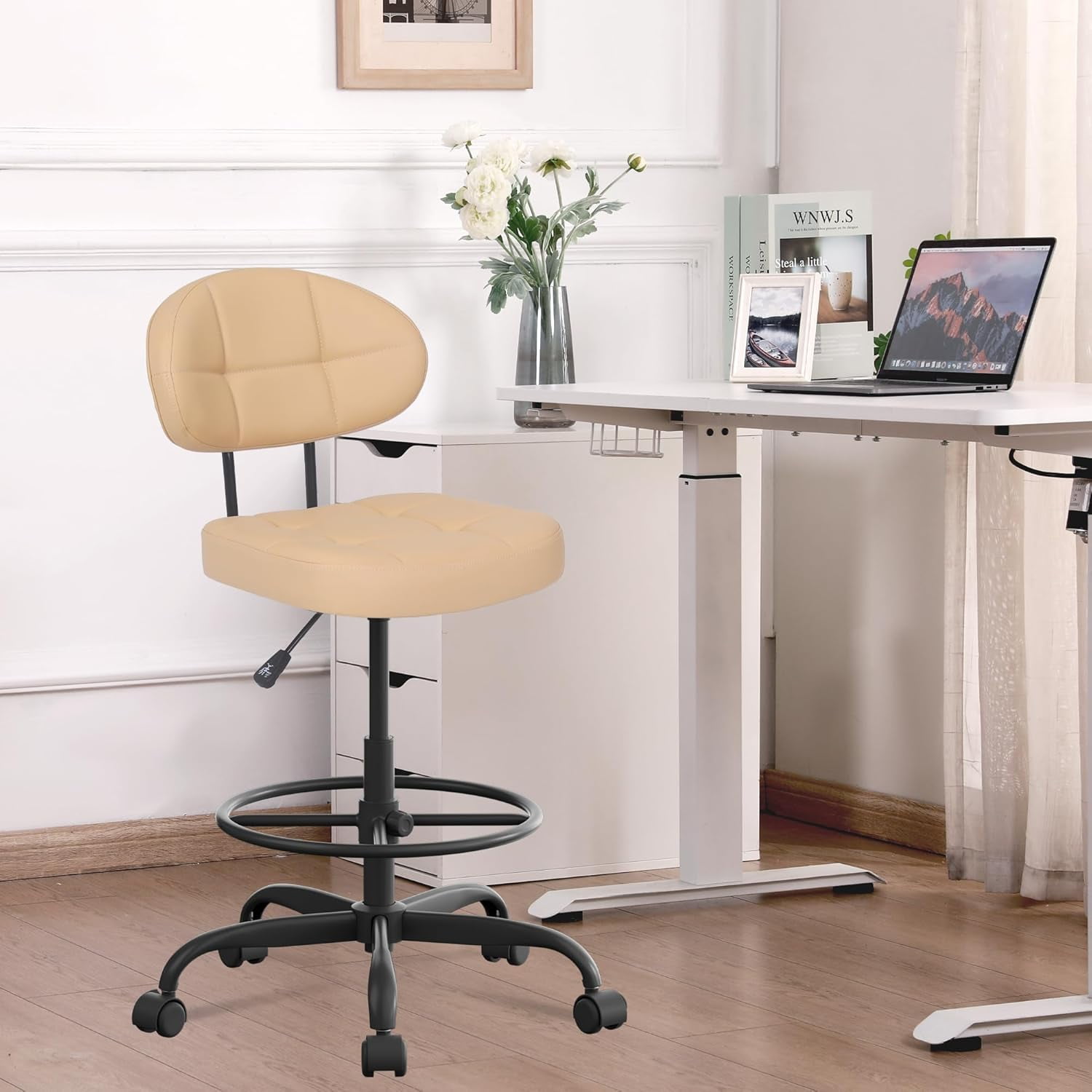 AGRTY Armless Drafting Chair with Footrest Ring, Faux Leather Tall ...
