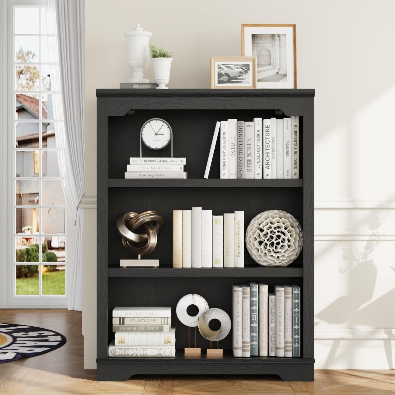 AGRTY Bookshelf & Bookcase, Wood Bookshelves with Flip-Down Door on 3rd ...