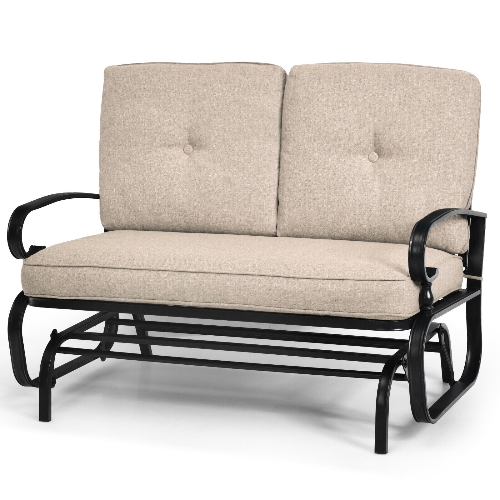 AGRTY Glider Outdoor Patio Rocking Bench Loveseat Cushioned Seat Steel ...