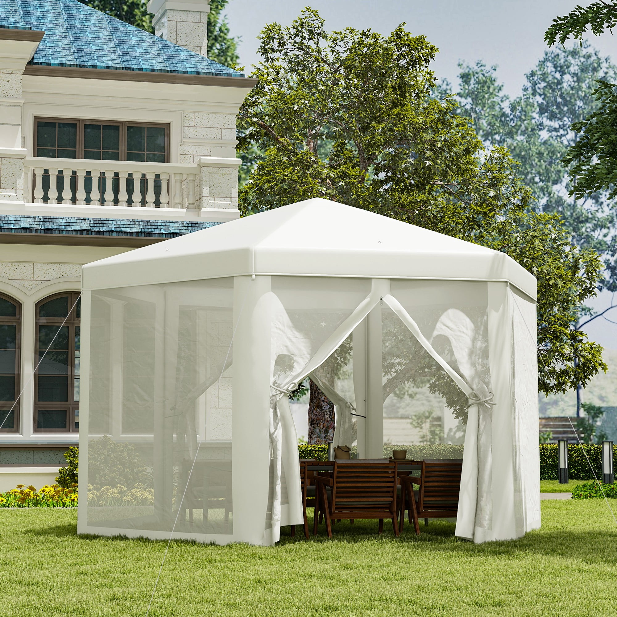 AGRTY Hexagonal Outdoor Patio Gazebo Tent with Mesh Netting, Canopy ...
