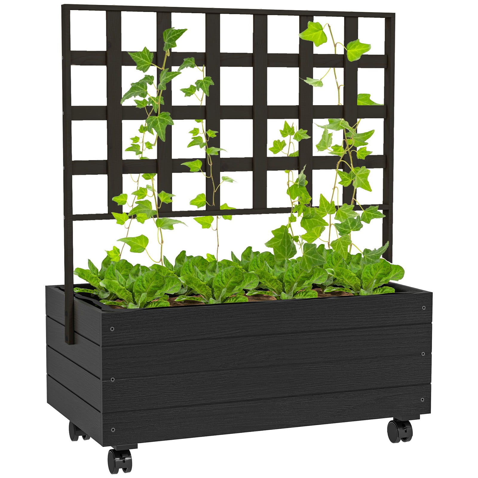 AGRTY Outdoor Planter Box with Trellis and Wheels, Wooden Raised Garden ...