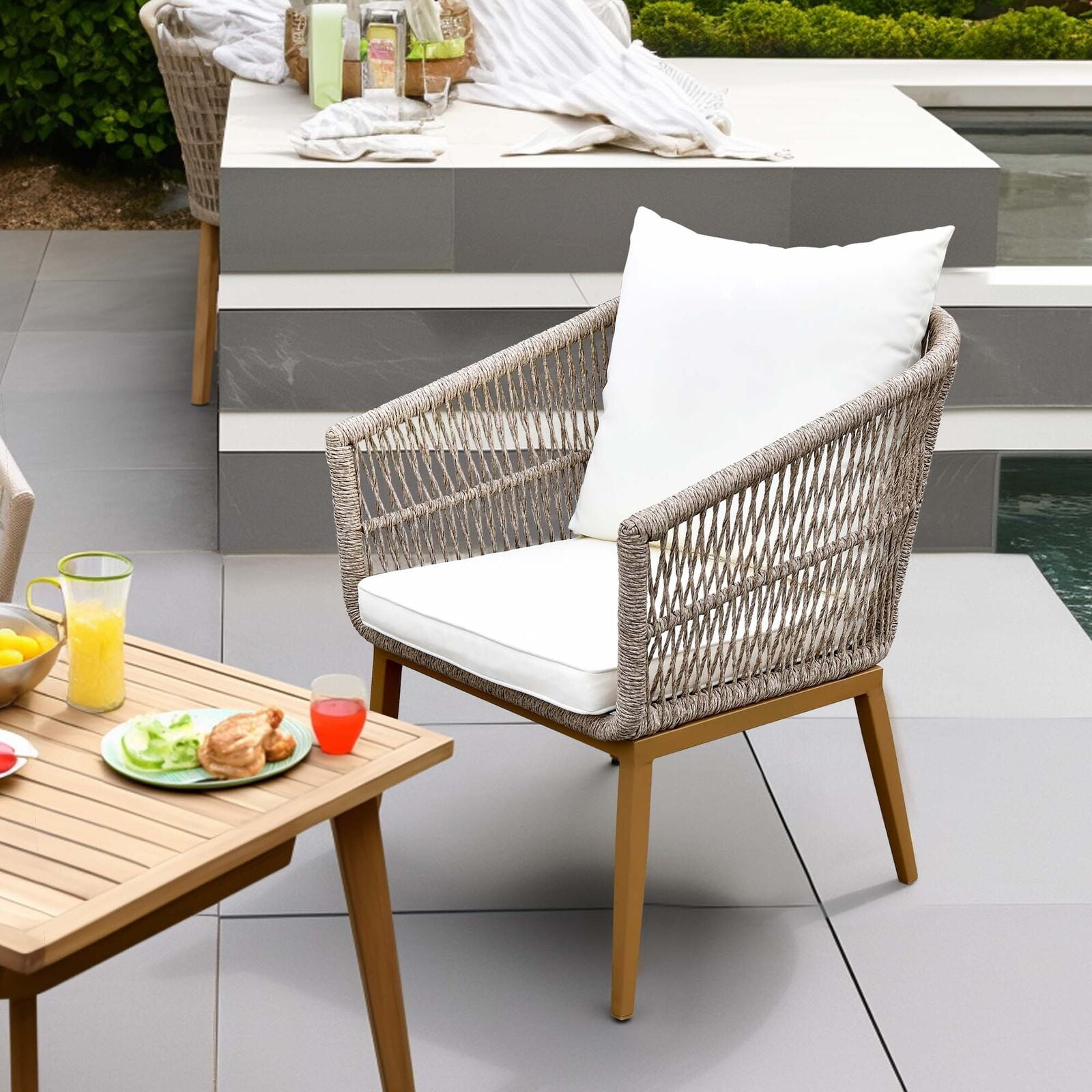 AGRTY Outdoor Wicker Bistro Chairs Rattan Rope Design Stackable Patio ...