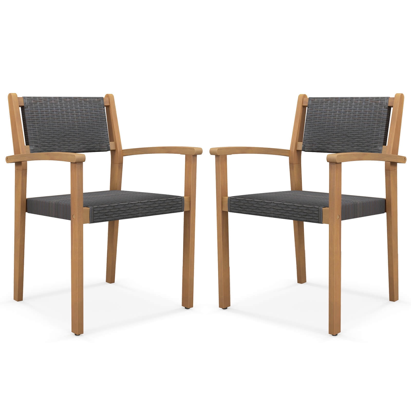 AGRTY Set of 2 Stackable Patio Dining Chairs with PE Rattan Backrest, Acacia Wood Frame ...