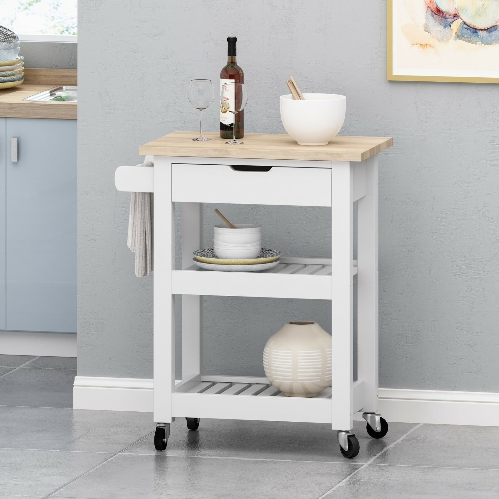 AGRTY Tattnall Dade Kitchen Cart with Rolling Wheels, Drawer, Slatted ...