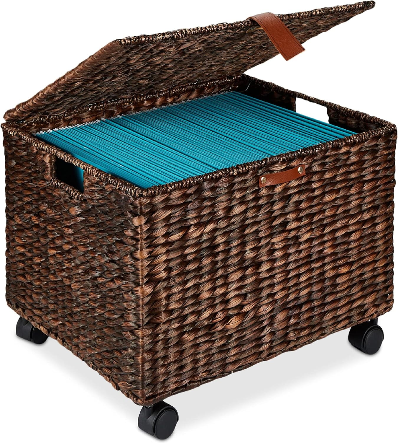 AGRTY Water Hyacinth Rolling Filing Cabinet, Woven Mobile Storage ...