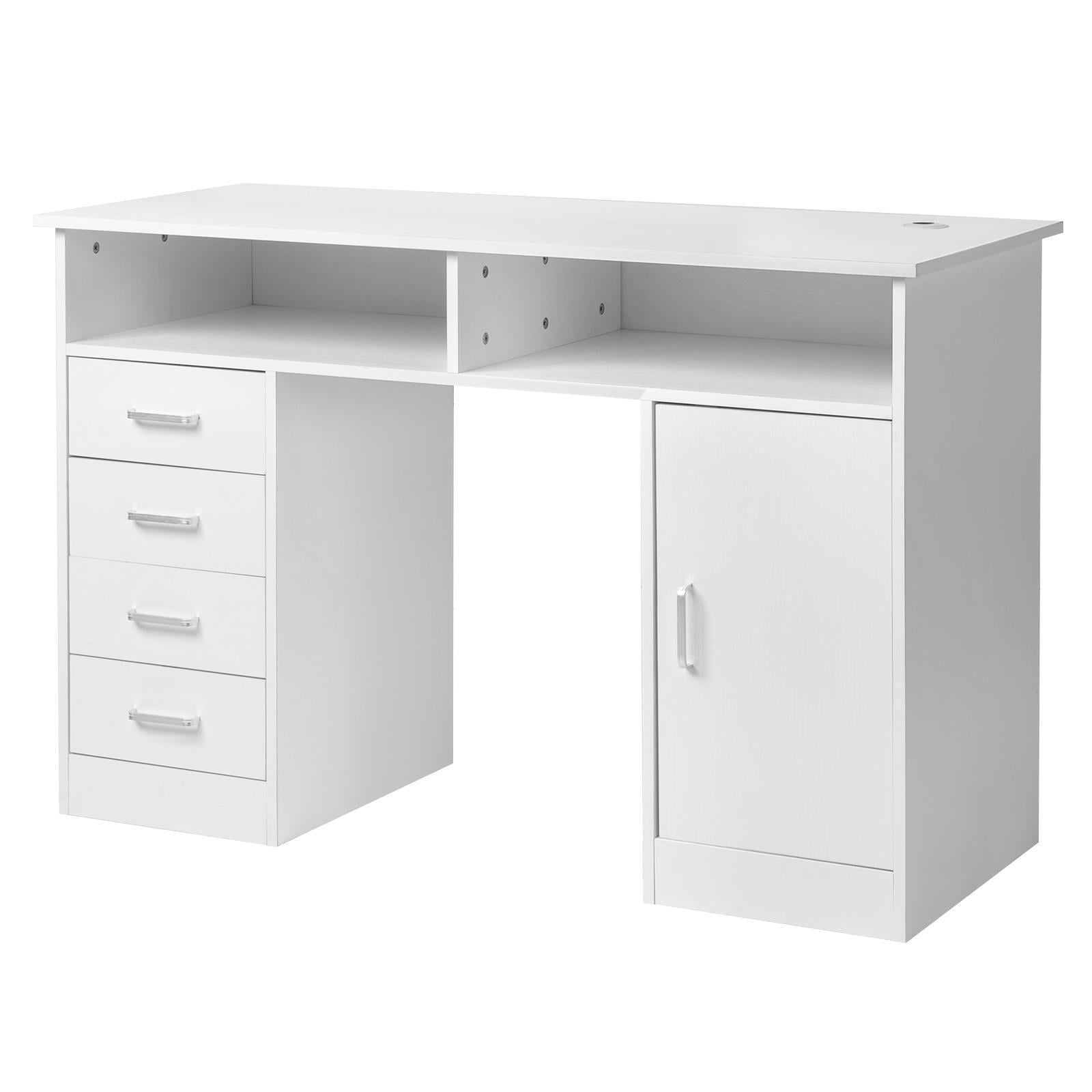 AGRTY White L-Shaped Computer Desk with 4 Drawers and Bookshelf, Corner ...