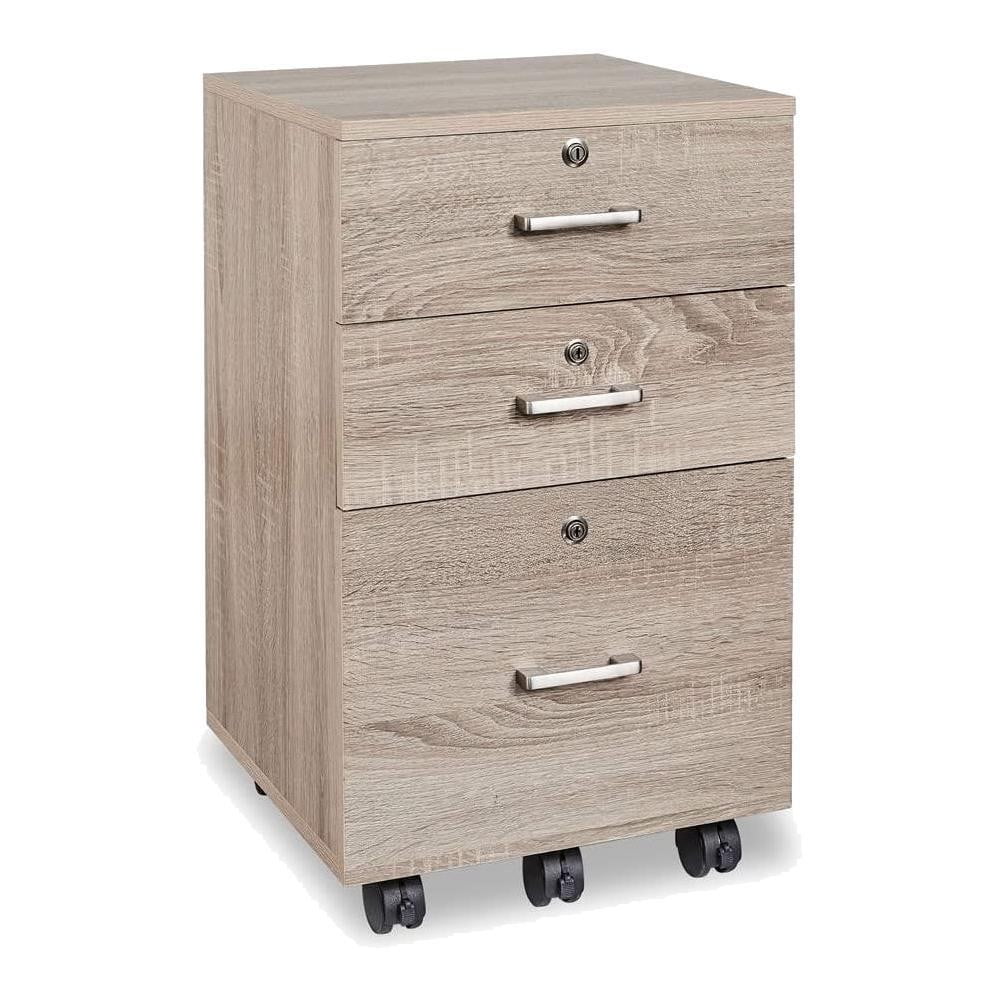 AGRTY Wood File Cabinet Filing Cabinet with 3-Drawer Mobile Rolling ...