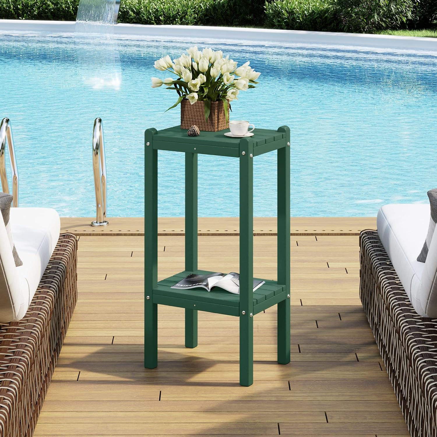 AGRTY outdoor Side Table, 2-Tier Small Patio Coffee Tables for Outside ...