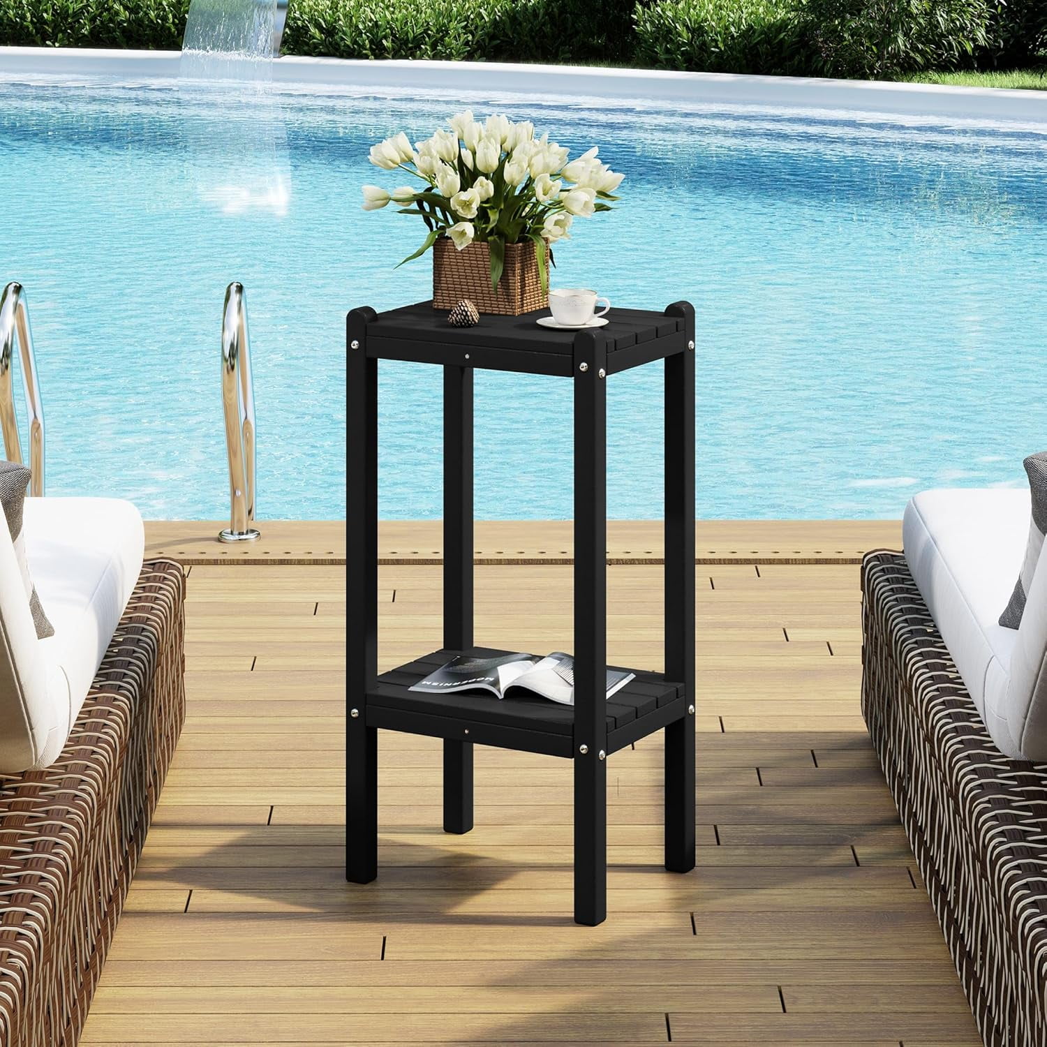 AGRTY outdoor Side Table, 2-Tier Small Patio Coffee Tables for Outside ...
