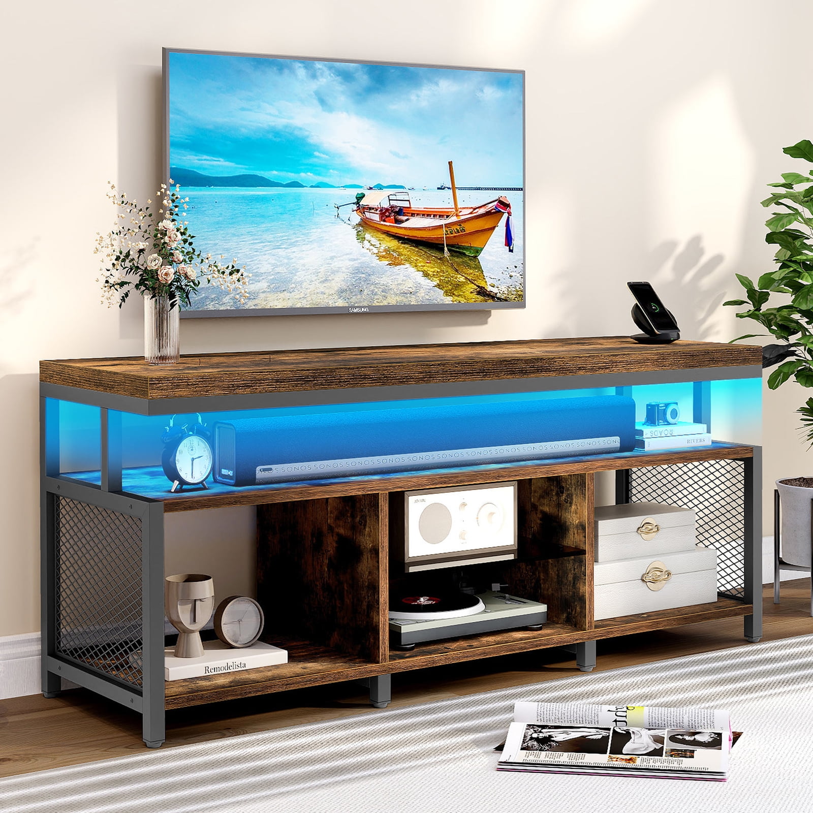 AGRTYCompact TV Stand Entertainment Center – Small LED TV Stand for 50 ...