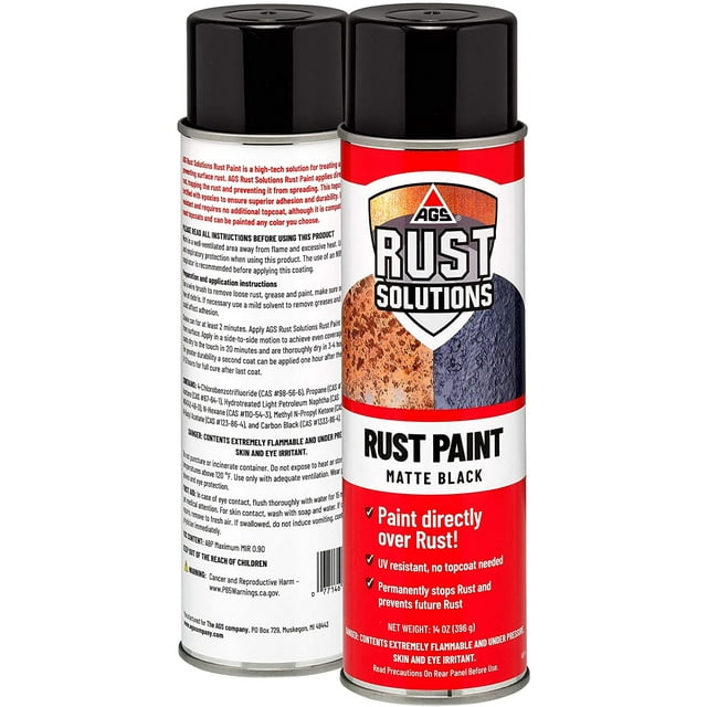 AGS Rust Solutions Anti-Metal, High Heat Resistant Matte Black Rust Paint Spray - 14 oz Aerosol ...