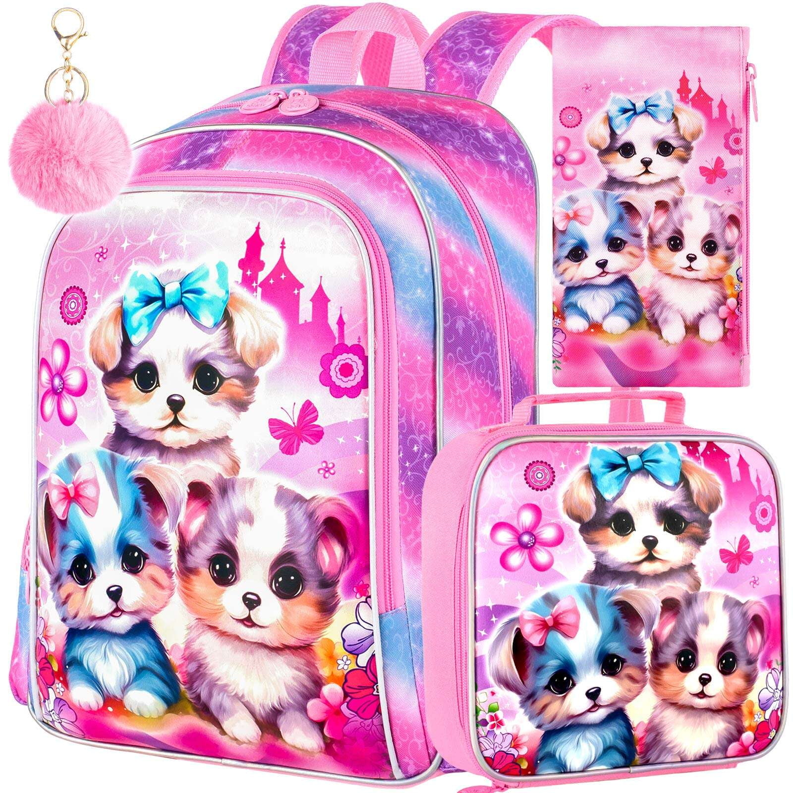 AGSDON 3PCS Backpacks for Girls, 16" Elementary Kids Cute Dog Backpack ...