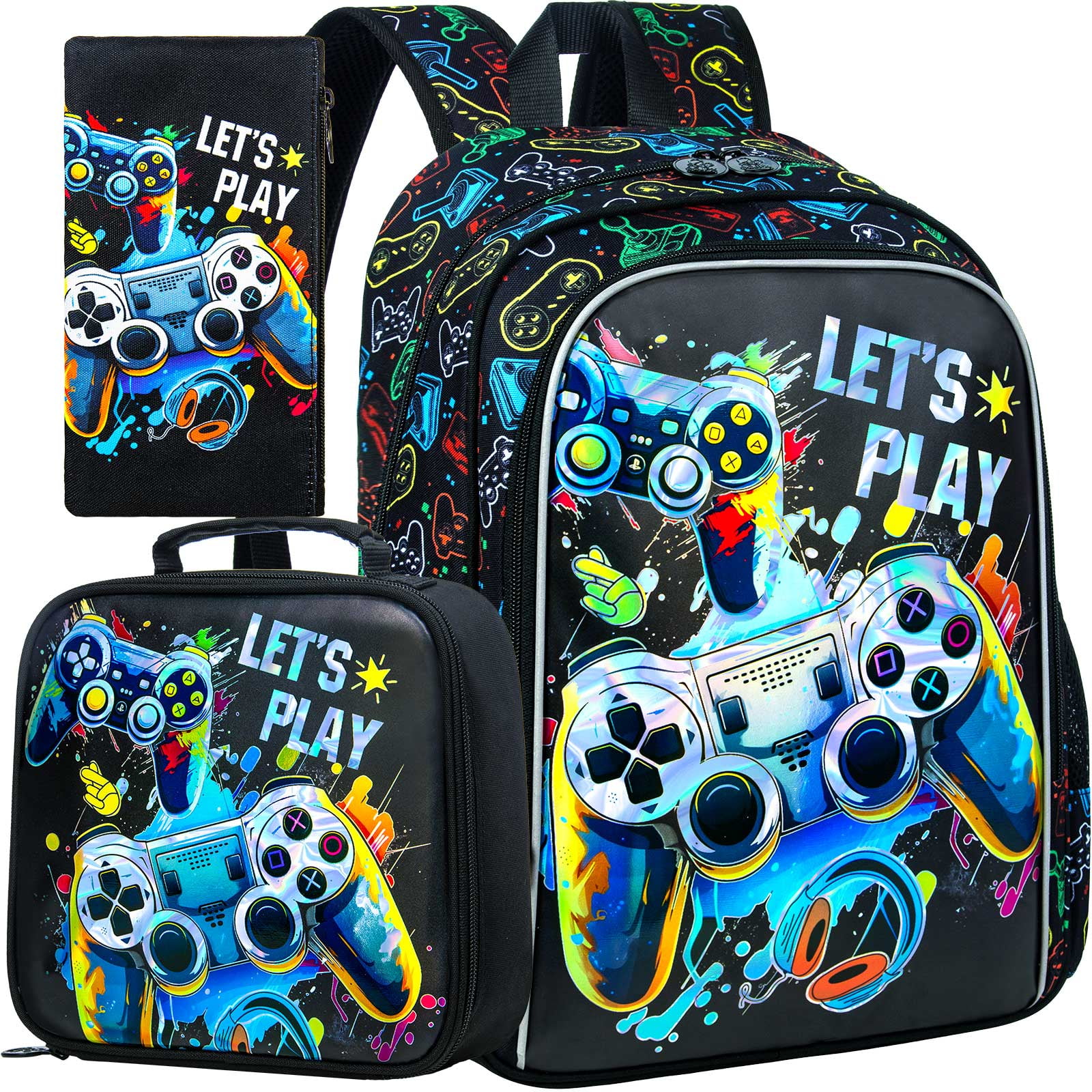 AGSDON 3PCS Boys Game Backpack, Kids Bookbag with Lunch Box, Water ...