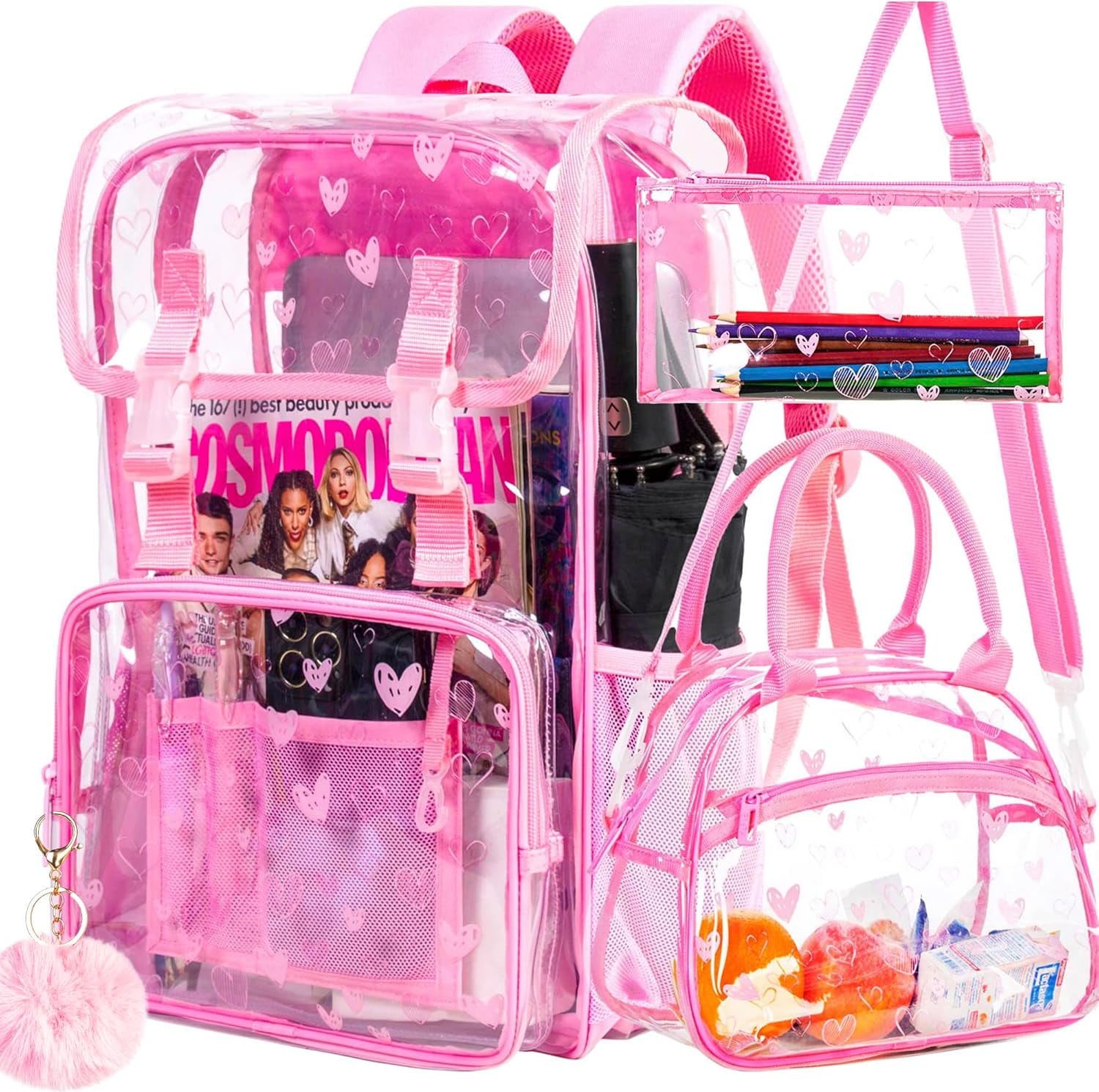 AGSDON 3PCS Pink Clear Backpack, Heavy Duty Transparent Bookbag for ...