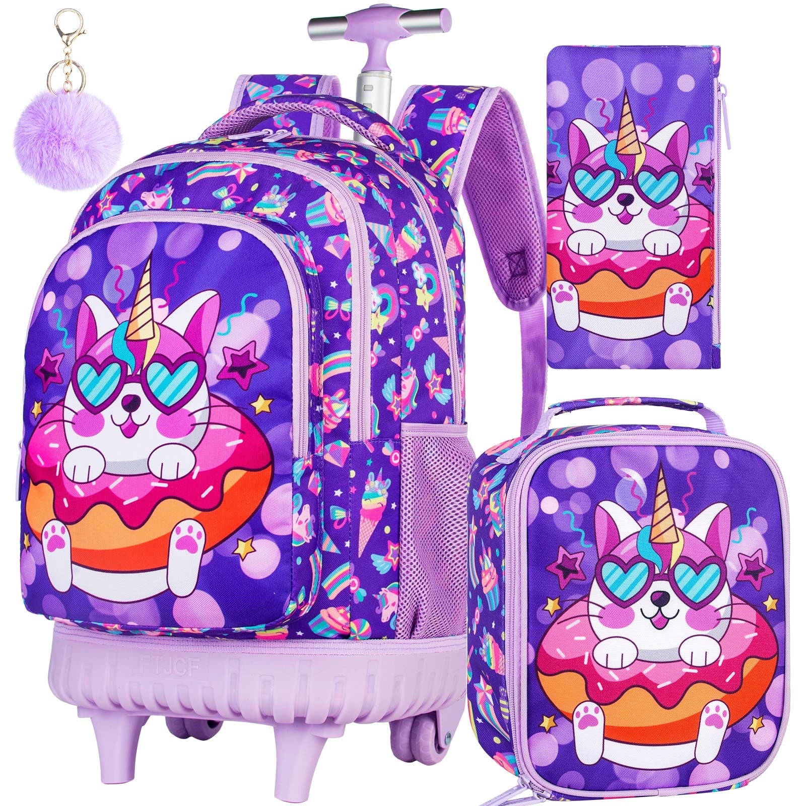 AGSDON 3PCS Rolling Backpack for Girls, 20" Kids Roller Wheels Bookbag ...