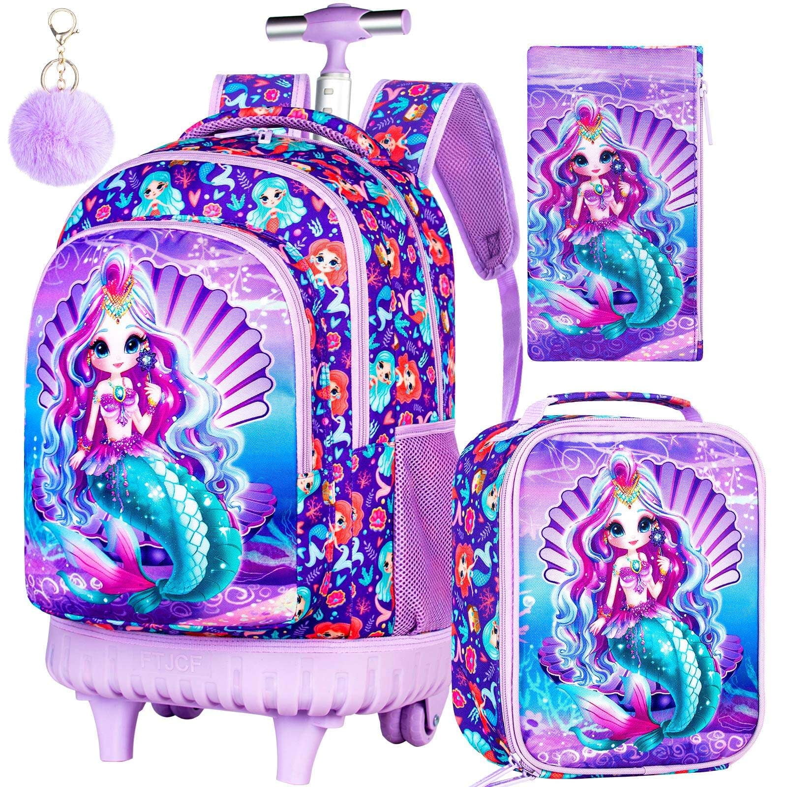 AGSDON 3PCS Rolling Backpack for Girls, 20" Kids Roller Wheels Bookbag ...