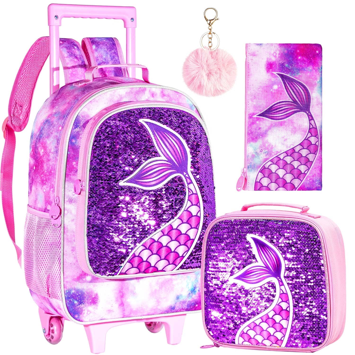 AGSDON 3PCS Rolling Backpack for Girls, Kids Roller Wheels Bookbag ...