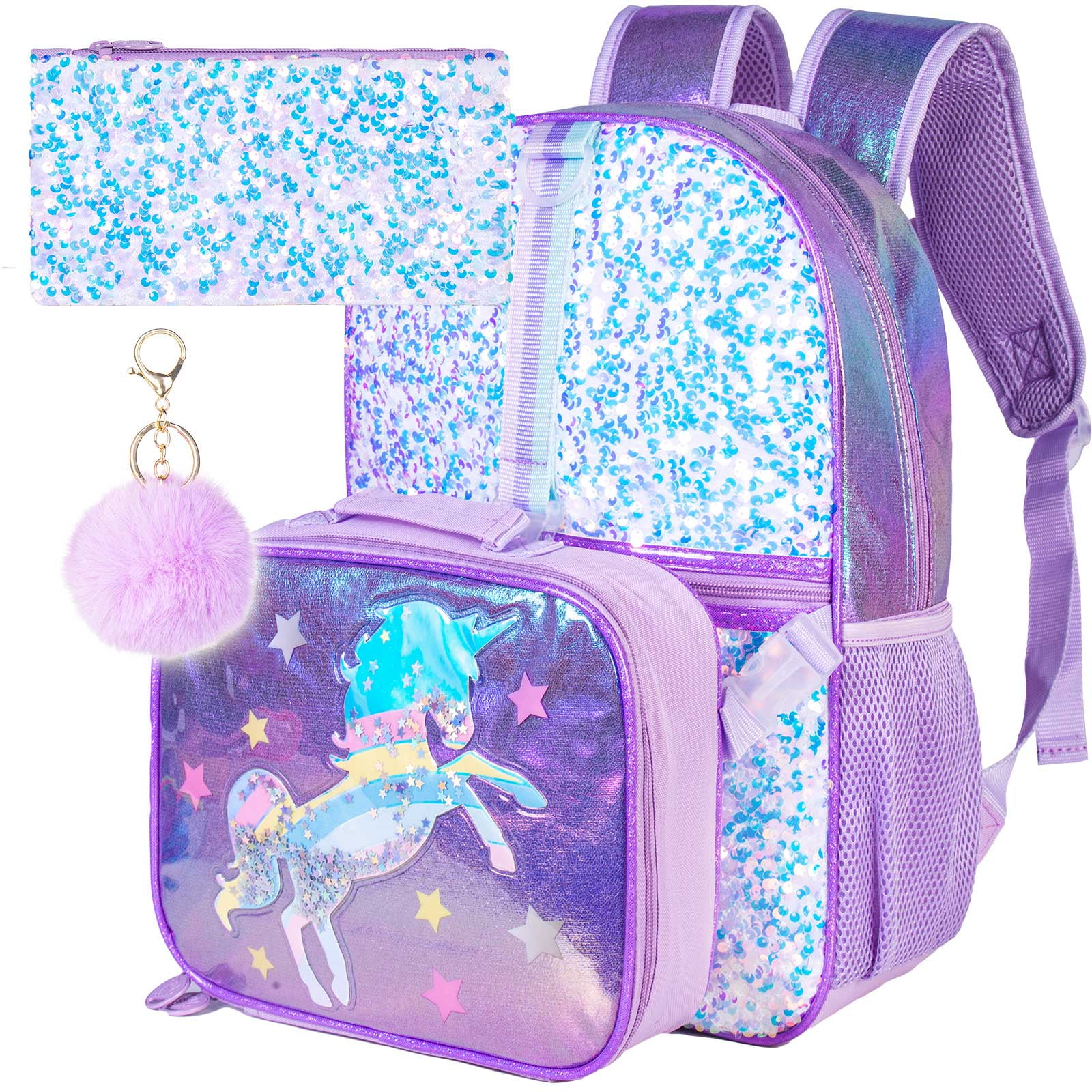 AGSDON 3PCS Unicorn Backpack, 16" Kids Sequin Bookbag for Girls with ...