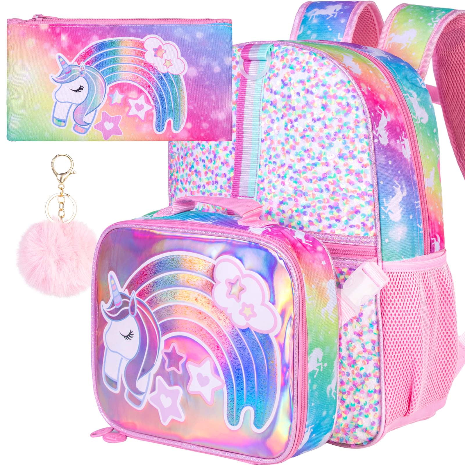 AGSDON 3PCS Unicorn Backpack for Girls, 16" Kids Sequin Bookbag with ...