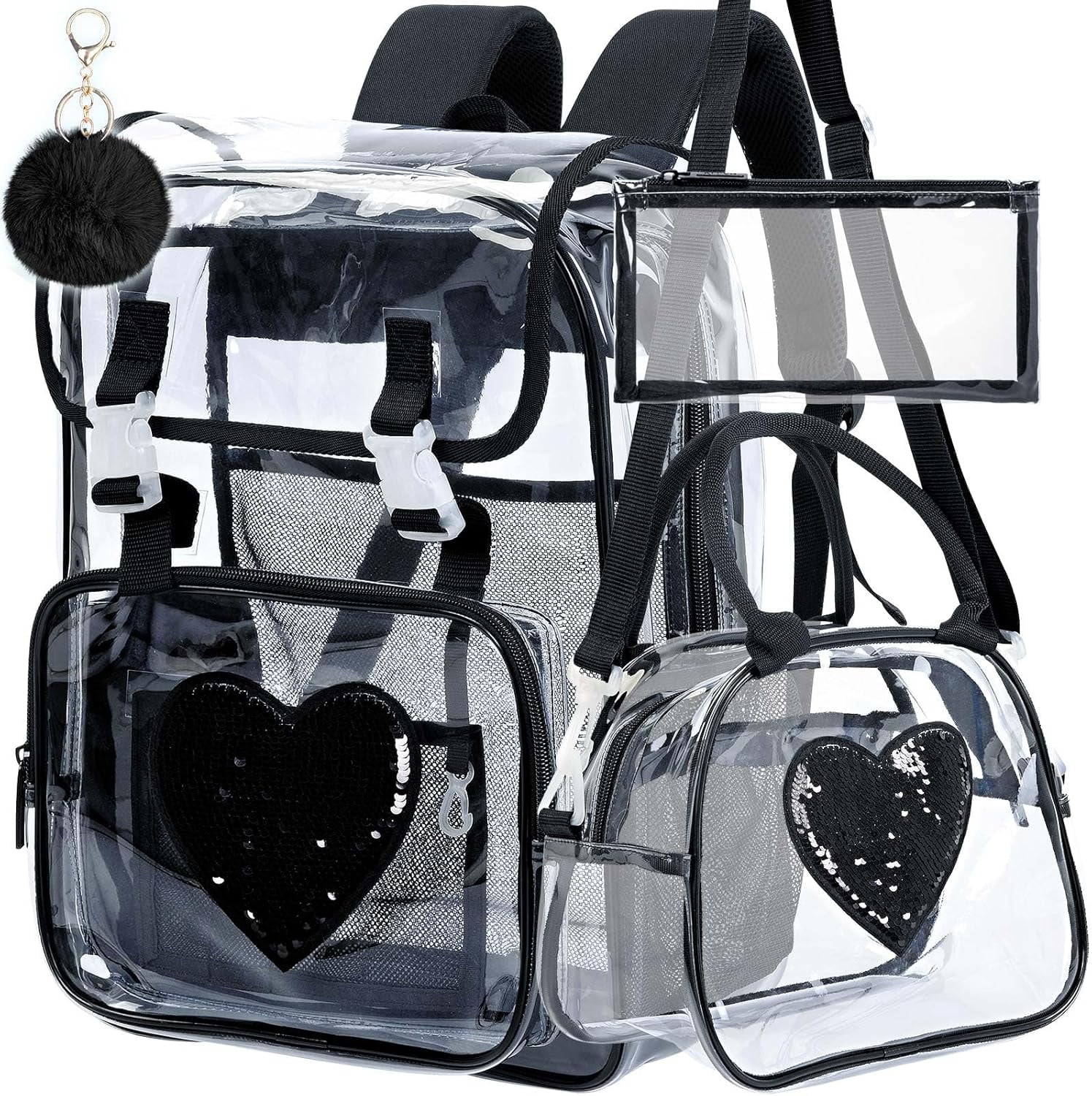 AGSDON 3PSC Clear Backpack, Heavy Duty Transparent Bookbag for Women ...